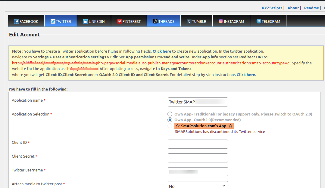 Twitter Settings | XYZScripts Help