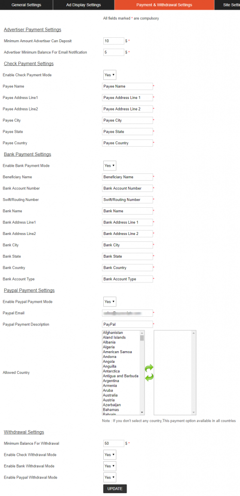 Payment and Withdrawal Settings – XYZScripts Help