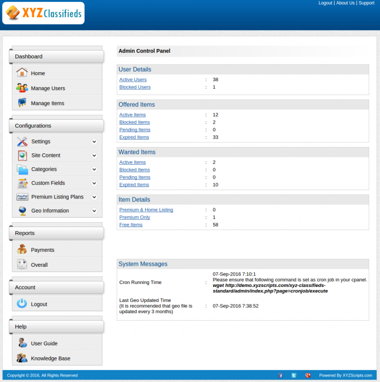 Admin Area | XYZScripts Help