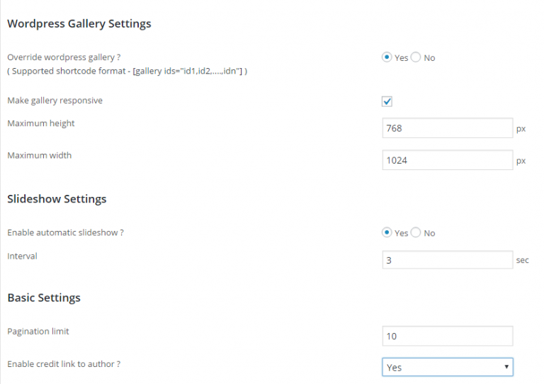 Gallery Settings | XYZScripts Help