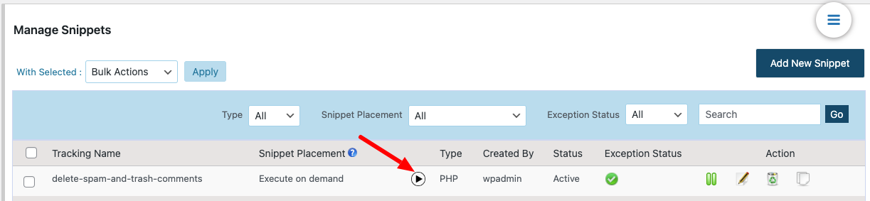 Manage Snippets | XYZScripts Help