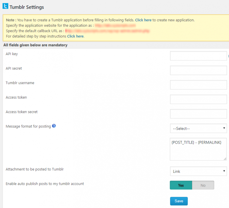 Tumblr Settings | XYZScripts Help