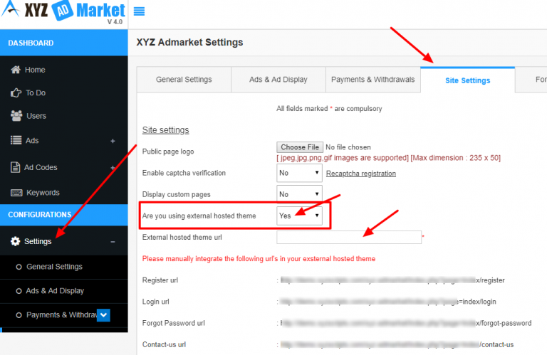 How can I configure external theme in XYZ Admarket? | XYZScripts Help